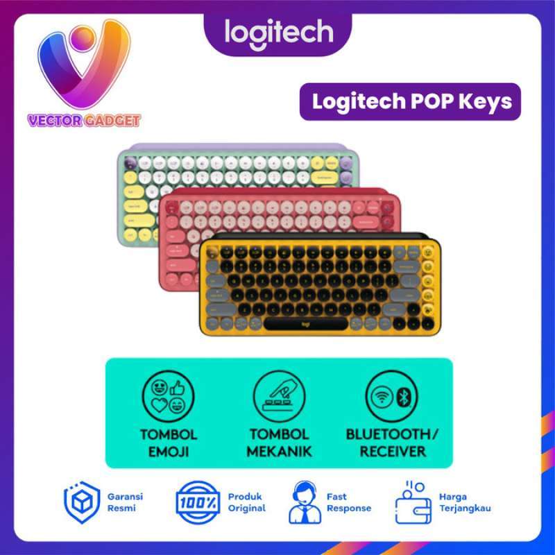 Promo Logitech Pop Keys Keyboard Wireless Mechanical Compact, Emoji ...