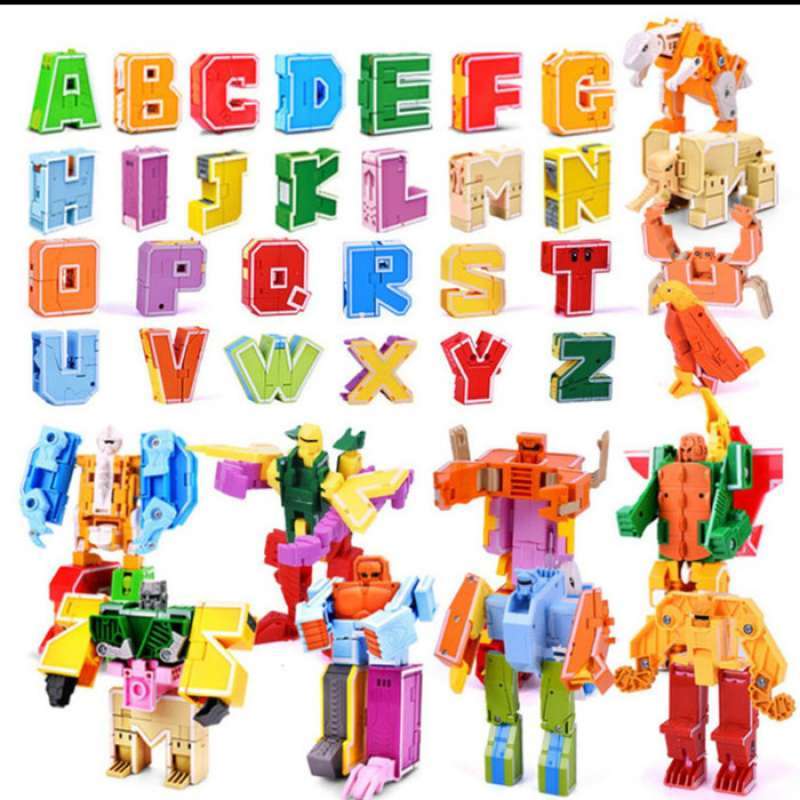 Jual Mainan Anak Alphabet Robot ( Satuan) Mainan Huruf Tranformasi Di ...