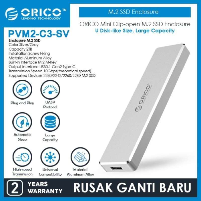Promo ORICO M.2 NVME SSD Enclosure USB 3.1Gen2 Type-C Mini Clip-open ...