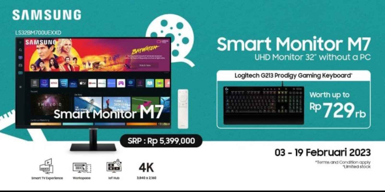 Promo Samsung Smart Monitor M7 32 LS32BM700 HDR10 UHD Free Buds+ Diskon 23% di Seller Gigaba ...