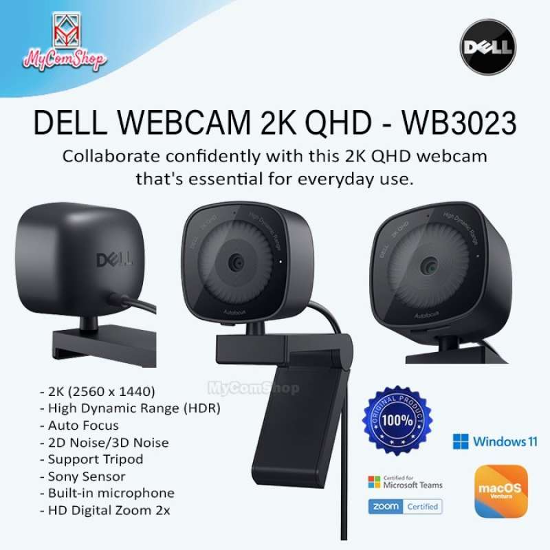Jual Dell Webcam Wb3023 2k Qhd Fhd Hd Sony Sensor Face Detection 2x Hd ...