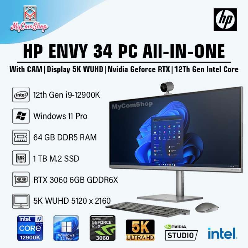 Jual Hp Envy 34 Pc Aio I9-12900k 64gb Ram 1tb Ssd Rtx 3060 6gb 5k Wuhd ...