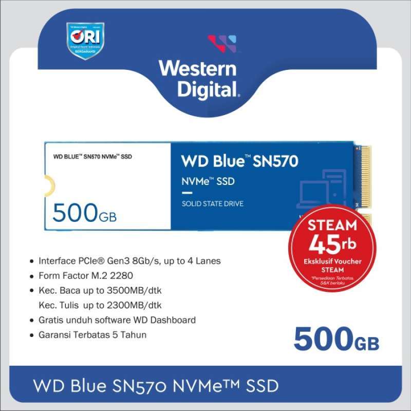 Promo SSD WD Blue SN570 M.2 Pcie Gen3 Nvme 2280 500GB - WDC Blue M2 500 ...