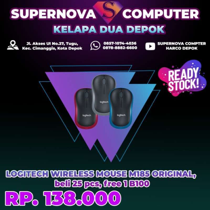 Promo Logitech Wireless Mouse M185 Original, Beli 25 Pcs, Free 1 B100 ...