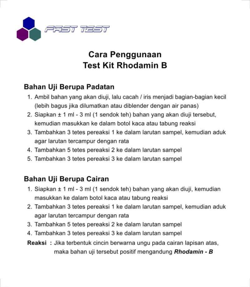 Promo Test Kit Rhodamin B, Alat Uji Cepat Kandungan Pewarna Rhodamine-B ...