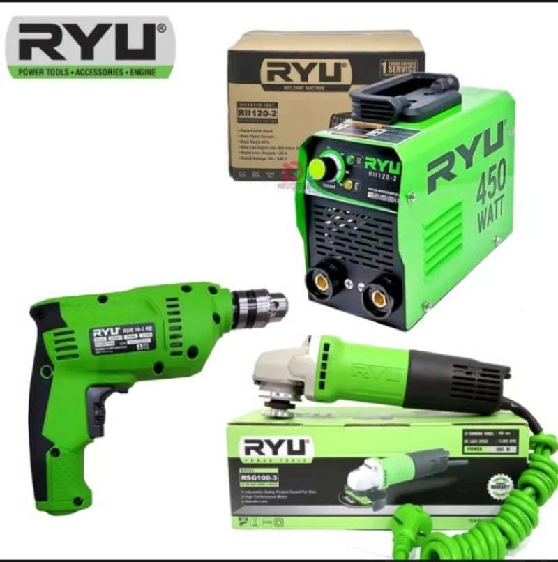 Promo PAKET TEKIRO RYU MESIN LAS 450 WATT GERINDA MESIN BOR LISTRIK ...