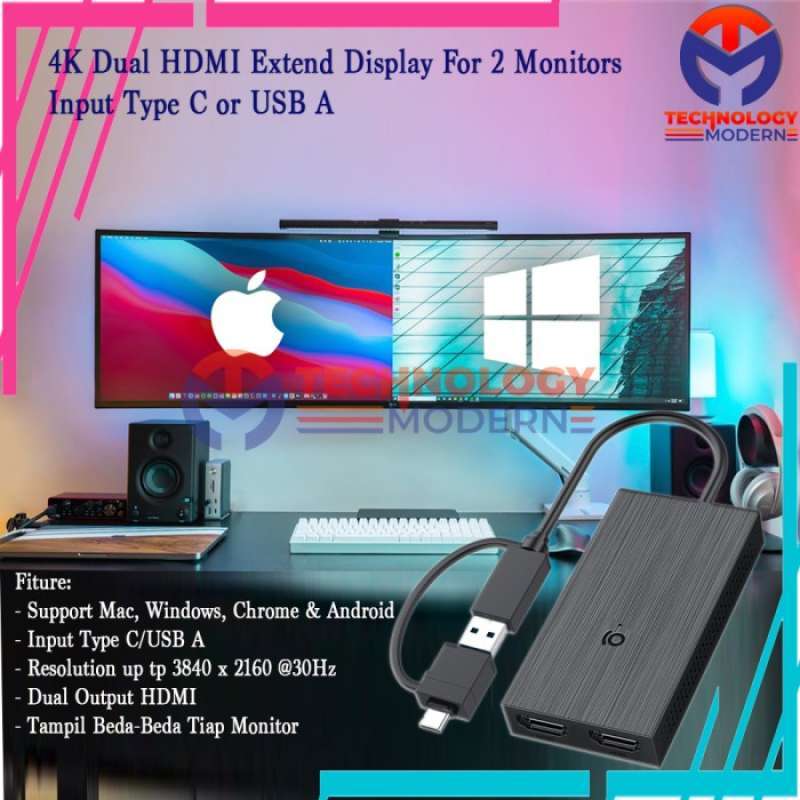 Promo 4K Multiple Monitor Usb 3.0 To Dual Hdmi Extend Display 2 Monitor ...