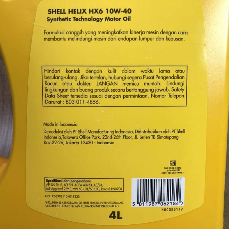 Promo Shell Helix HX6 10W-40 (4 Liter) - Synthetic Oil - Oli Mesin ...