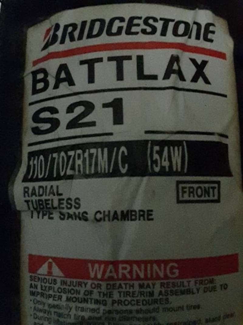 Promo Ban Bridgestone Battlax 110/70-17 S21 Hypersport Tubeless Motor ...