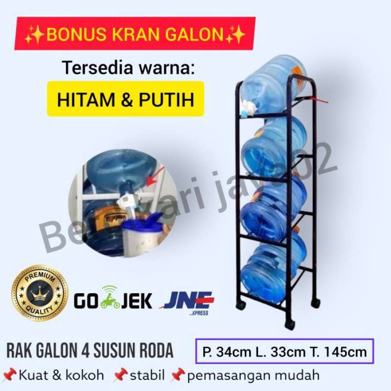 Promo Rak Galon 4 Susun Roda + Bonus Kran / Rak Galon Besi Berkualitas ...