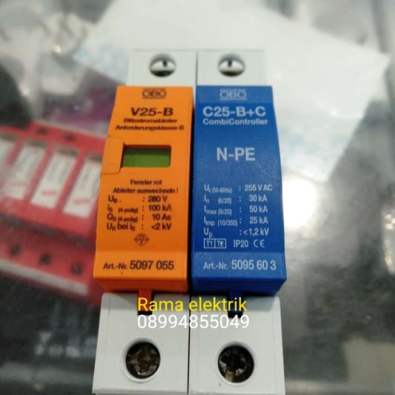 Promo surge Arrester Obo V25-B 280Vac 1phase + 1phase N-PE 255Vac ...
