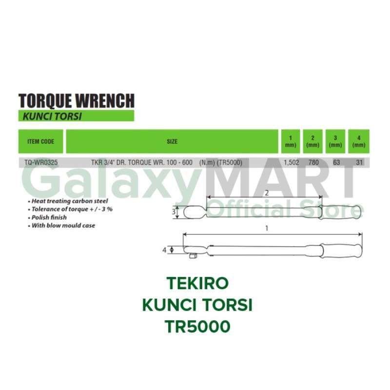 Promo Tekiro Torque Wrench / Kunci Torsi 3/4 Inch Tr5000 (100-600 N.m) Diskon 23% Di Seller Cv ...