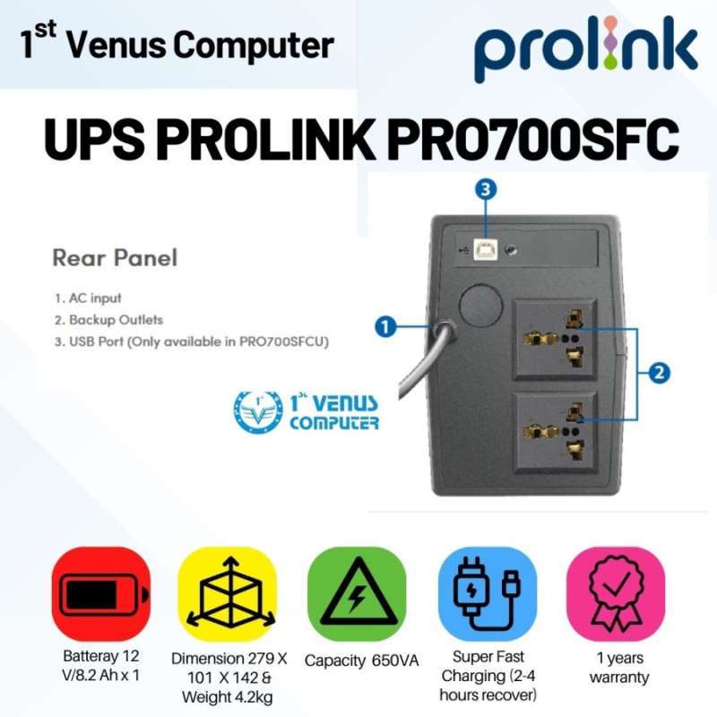 Jual Ups Prolink Pro700sfc Super Fast Charging Line Interactive 650va ...