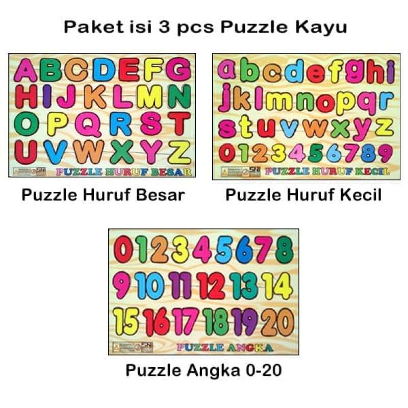 Promo Paket Puzzle Kayu Mainan Edukasi - Puzzle Huruf Besar Angka Hurf ...
