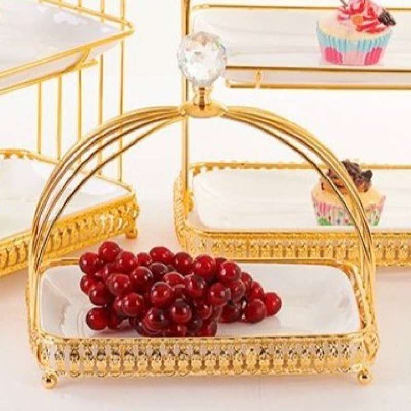 Promo Ceramic Stand Cake Plate Birdcage Tempat Kue Gold/ Tempat Buah ...
