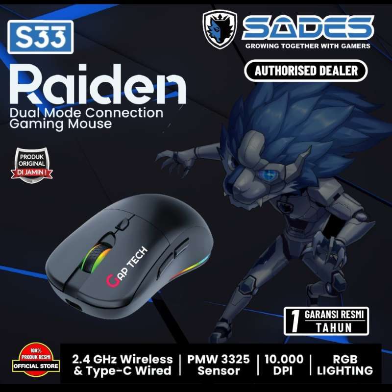 Jual Sades Raiden S33 / S 33 Wireless Modular Dual Mode Gaming Mouse - Black, Mouse Only ...