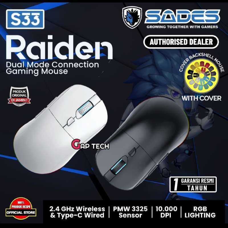 Jual Sades Raiden S33 / S 33 Wireless Modular Dual Mode Gaming Mouse - Black, Mouse Only ...