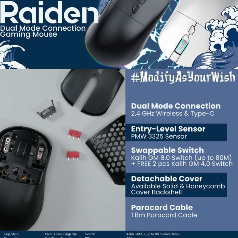Jual Sades Raiden S33 / S 33 Wireless Modular Dual Mode Gaming Mouse - Black, Mouse Only ...