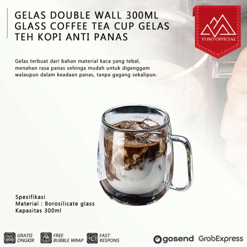 Promo GELAS DOUBLE WALL 300ML GLASS COFFEE TEA CUP GELAS TEH KOPI ANTI ...