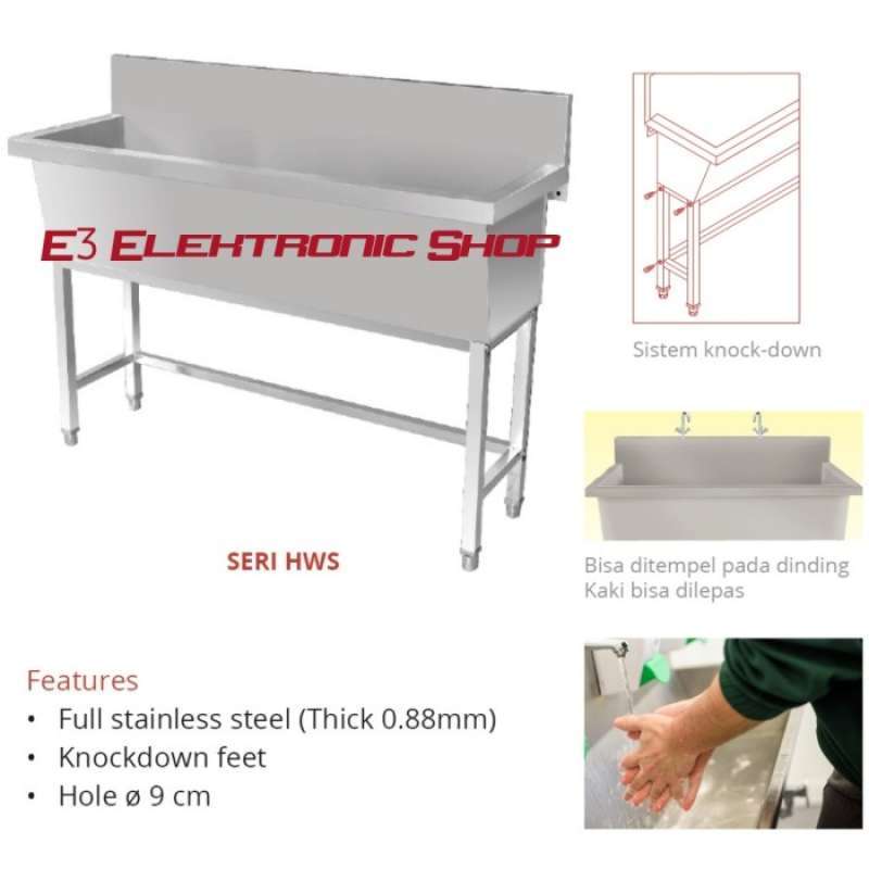 Promo HWS-90 SS HAND WASH SINK - WASTAFEL CUCI TANGAN STAINLESS STEEL ...