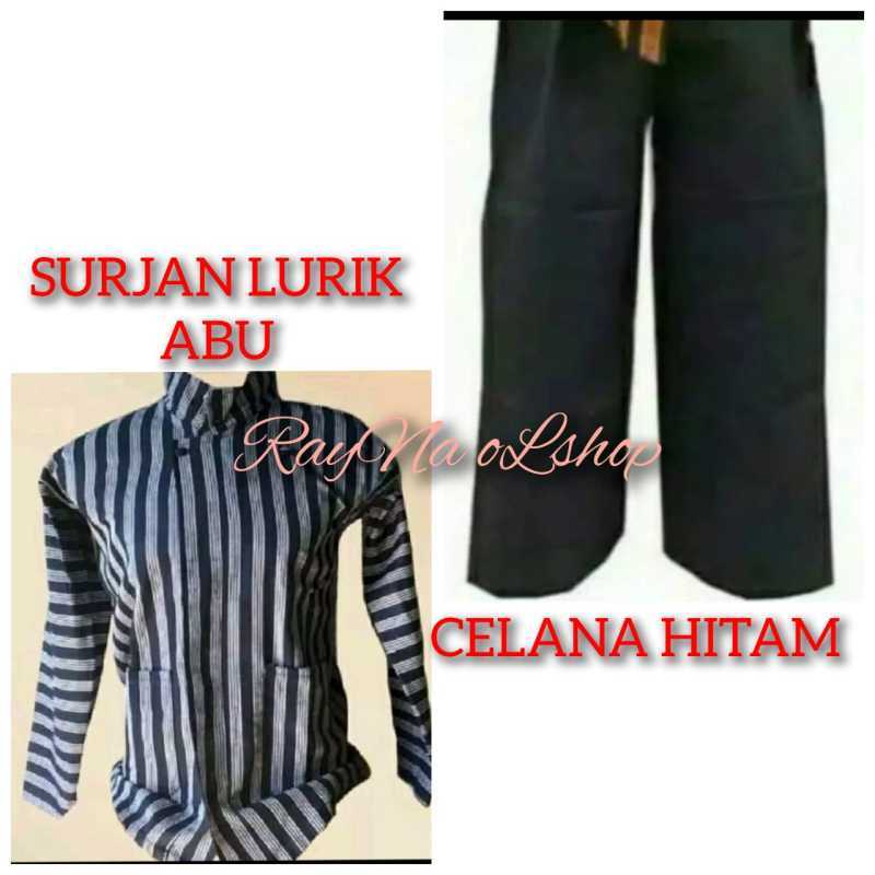 Promo Setelan Baju Lurik Jawa Pria | Surjan Lurik + Celana Hitam | Pakaian Tradisinal Modern ...