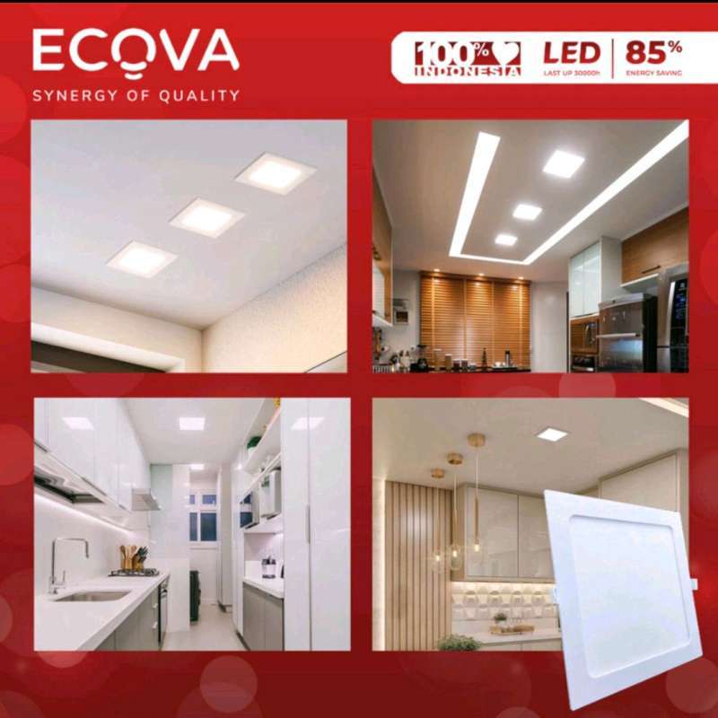 Jual ECOVA Lampu LED Slim Downlight IB Kotak - WARM WHITE 12 WATT di ...