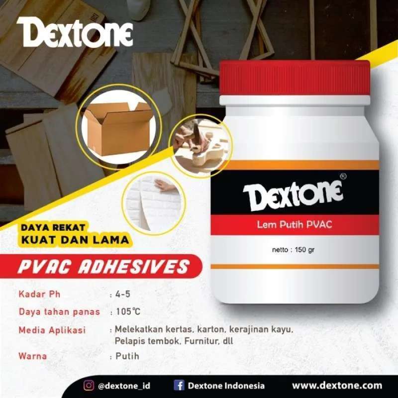 Promo Dextone Lem Putih PVAC 150 Gr / lem kayu atau kertas / Untuk ...