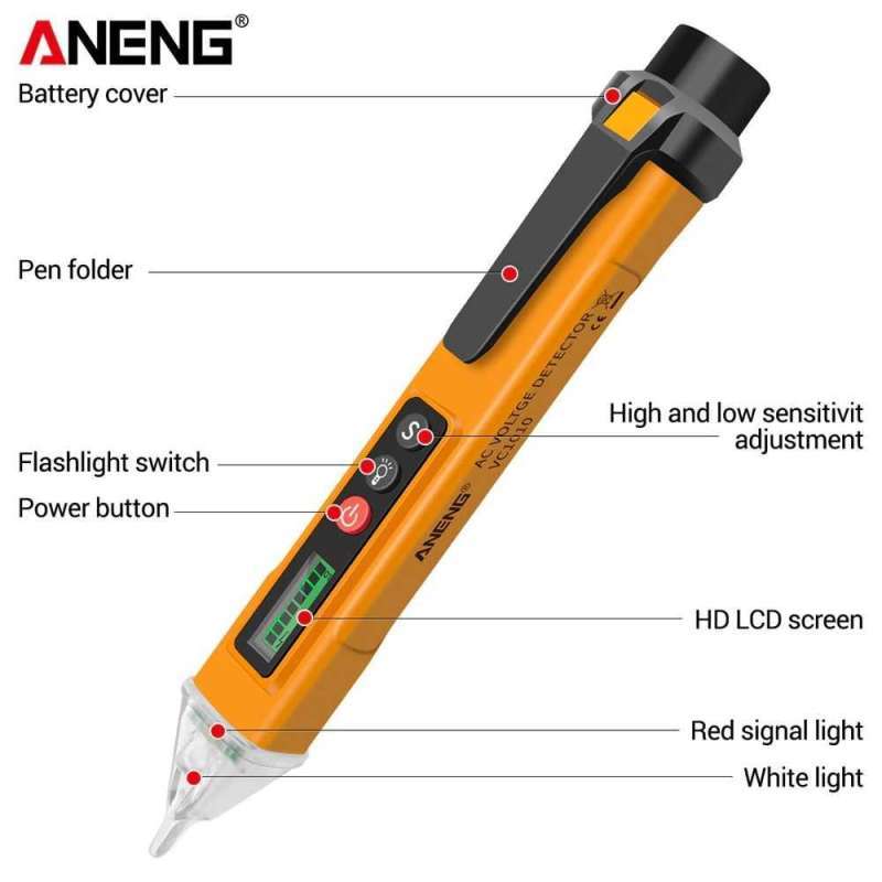Jual Tespen Tester Pen Non Contact Ac Voltage Alert Detector 12-1000v ...