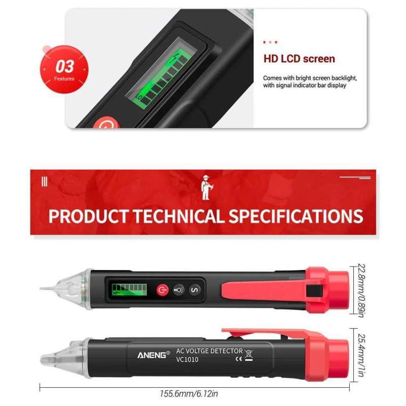Jual Tespen Tester Pen Non Contact Ac Voltage Alert Detector 12-1000v ...
