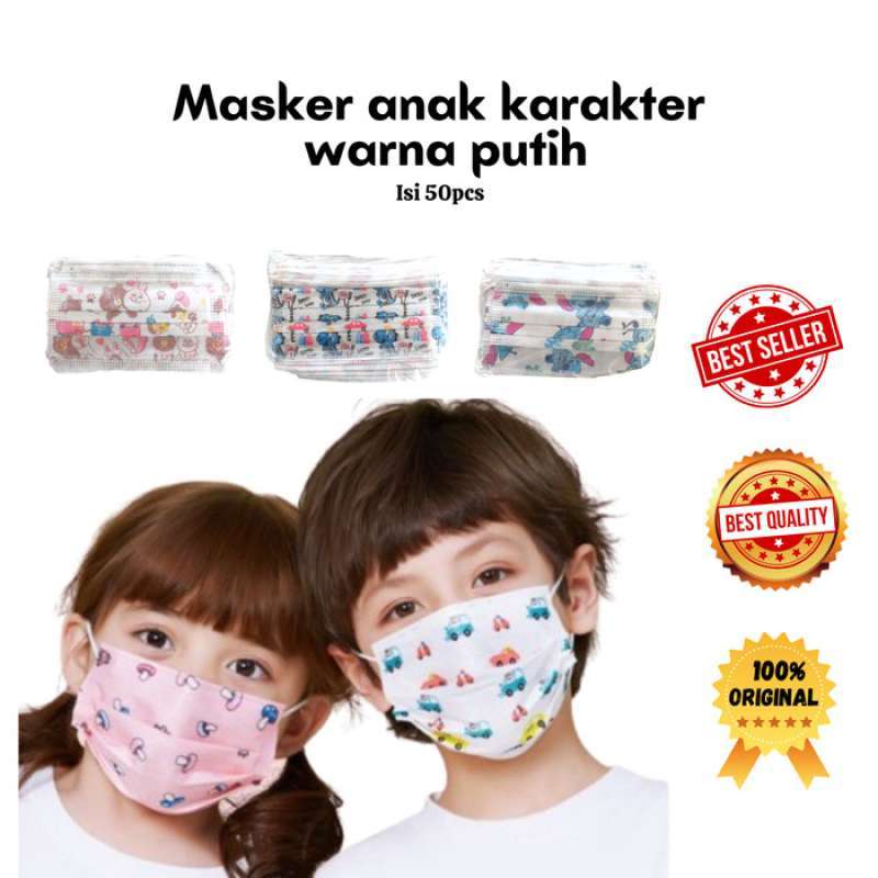Promo Masker Anak 3 Ply Earloop Motif Kartun Base Putih Diskon 8% Di ...