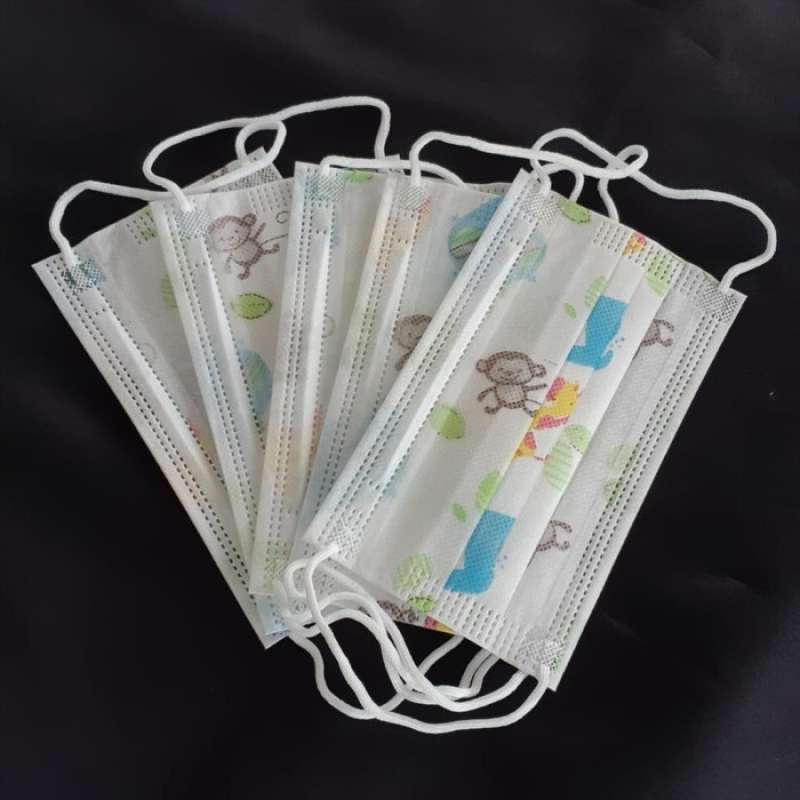 Promo Masker Anak 3 Ply Earloop Motif Kartun Base Putih Diskon 8% Di ...