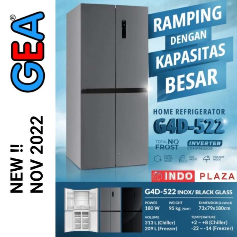 Jual Kulkas Gea Side By Side 4 Pintu G4d-522 Jumbo Inverter 522 Liter ...