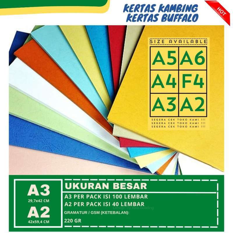 Jual Kertas Bufallo/kertas Kambing Aneka Warna A3 & A2 Perpack Isi 40&100 Lembar, Ukuran A2 ...