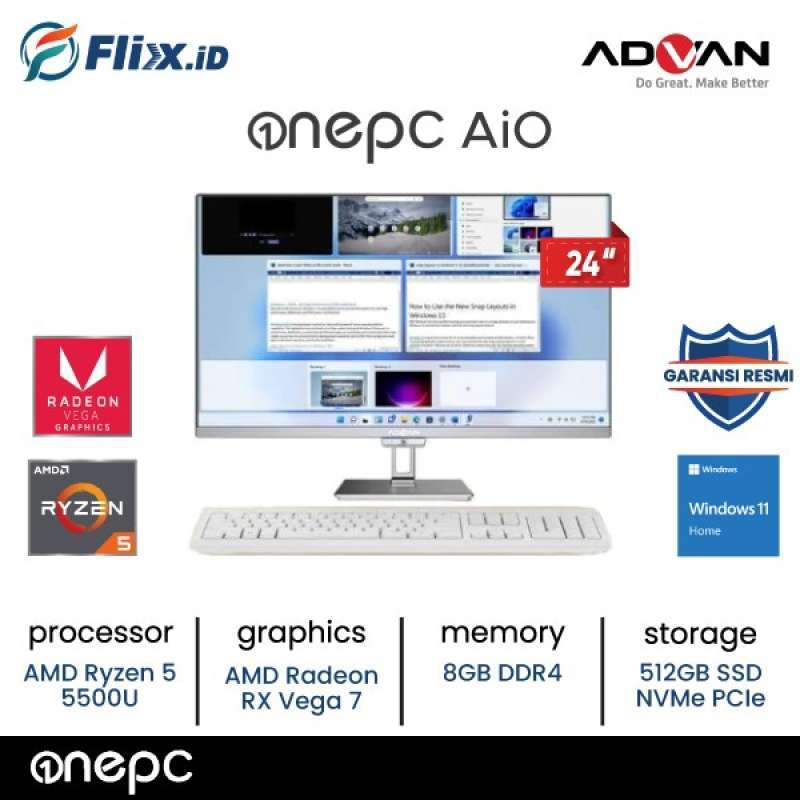 Jual Advan One Pc Aio Ryzen 5 5500u 8gb 512gbssd W11 Home 23.8fhd Di ...
