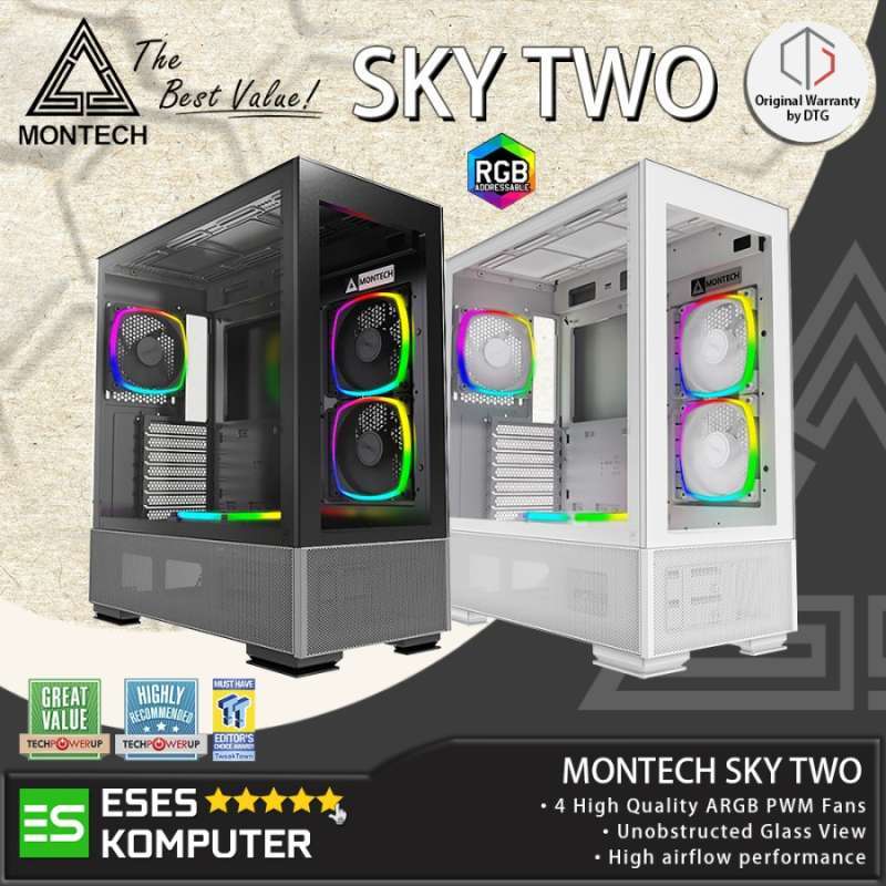 Jual Case Montech Sky Two Black / White Atx Integrated Front And Side ...