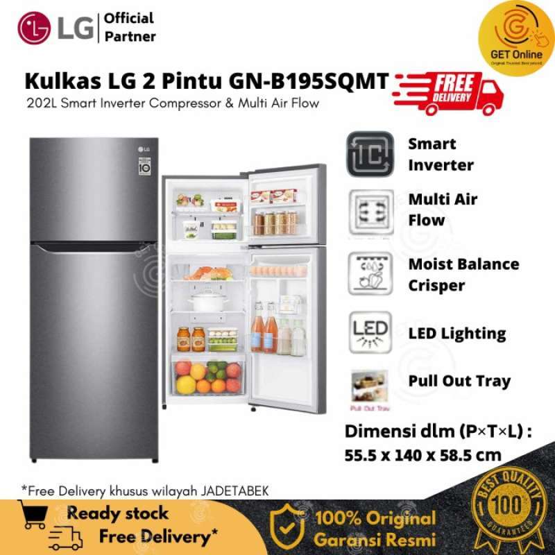 Promo Lg Gn-b195sqmt Kulkas 2 Pintu - Smart Inverter Compressor 202l ...