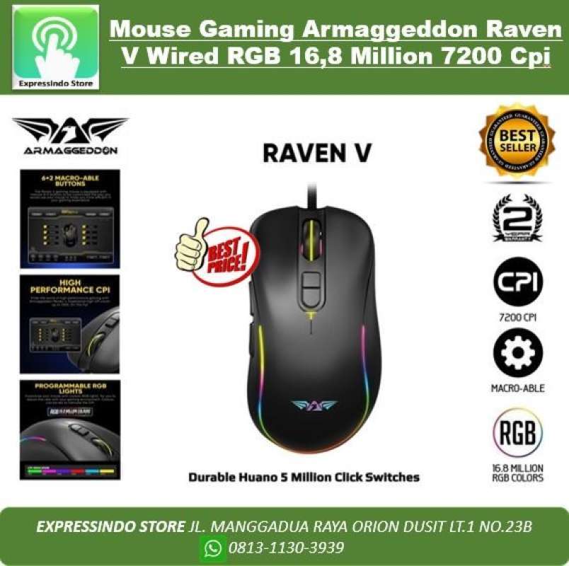 Promo 100% Produk Ori Mouse Gaming Armaggeddon Raven V Wired Rgb 16,8 ...