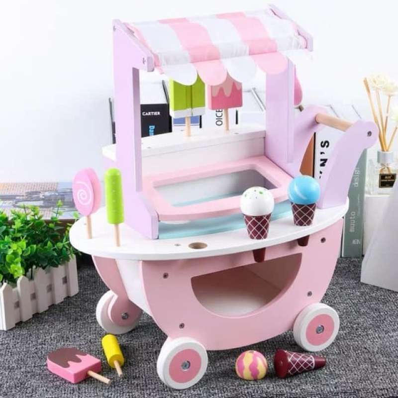 Jual Wooden Ice Cream Cart - Mainan Kayu Ice Cream - Gerobak Ice Cream ...