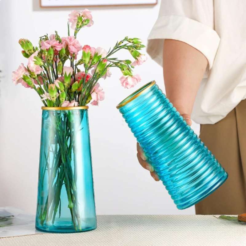 Jual Qintong Vas Bunga Kaca Silinder Corrugated Nordic Simple Glass ...