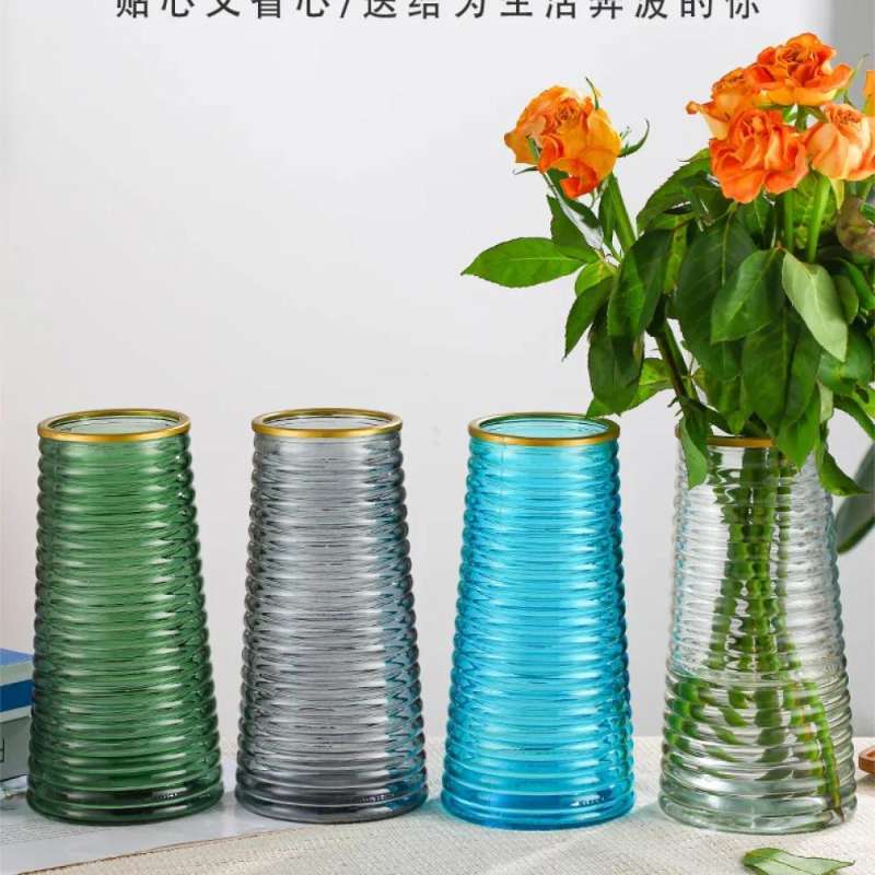 Jual Qintong Vas Bunga Kaca Silinder Corrugated Nordic Simple Glass ...