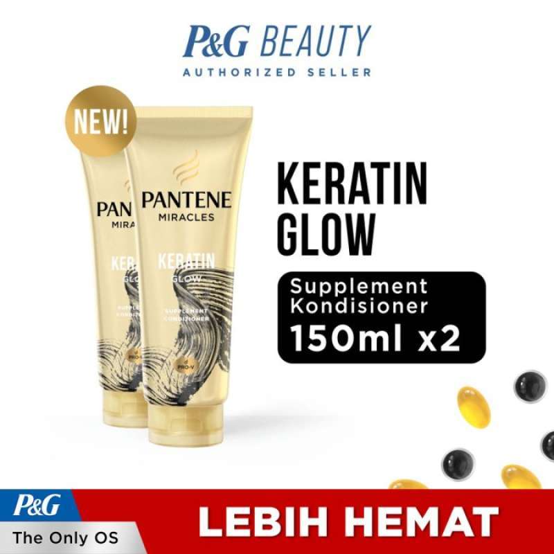 Jual Pantene Kondisioner Hitam Glow Keratin Perawatan Rambut 150ml X2 ...