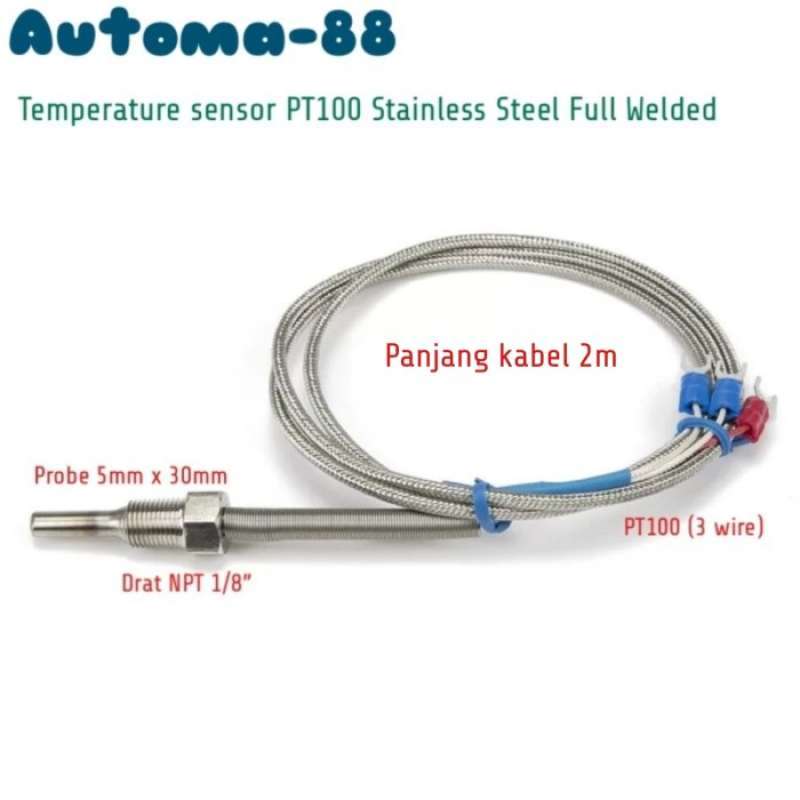 Jual Temperature Sensor Pt100 3 Wire Npt 1/8 30mm Stainless Full Welded ...