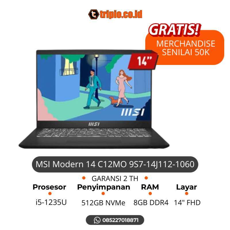 Jual Laptop Msi Modern 14 C12mo 9s7-14j112-1060 Core I5-1235u 8gb 512gb 14″ Fhd Ips Win11 Ohs Di ...