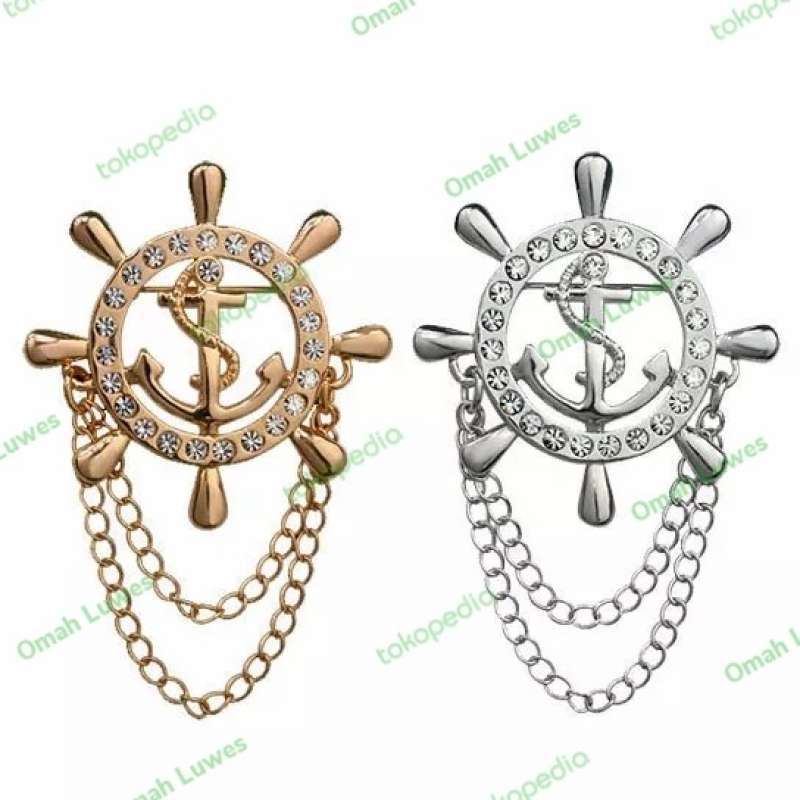 Jual Bros Bentuk Jangkar Kemudi Kapal - Brooch Pin Simple - Gold - Gold ...