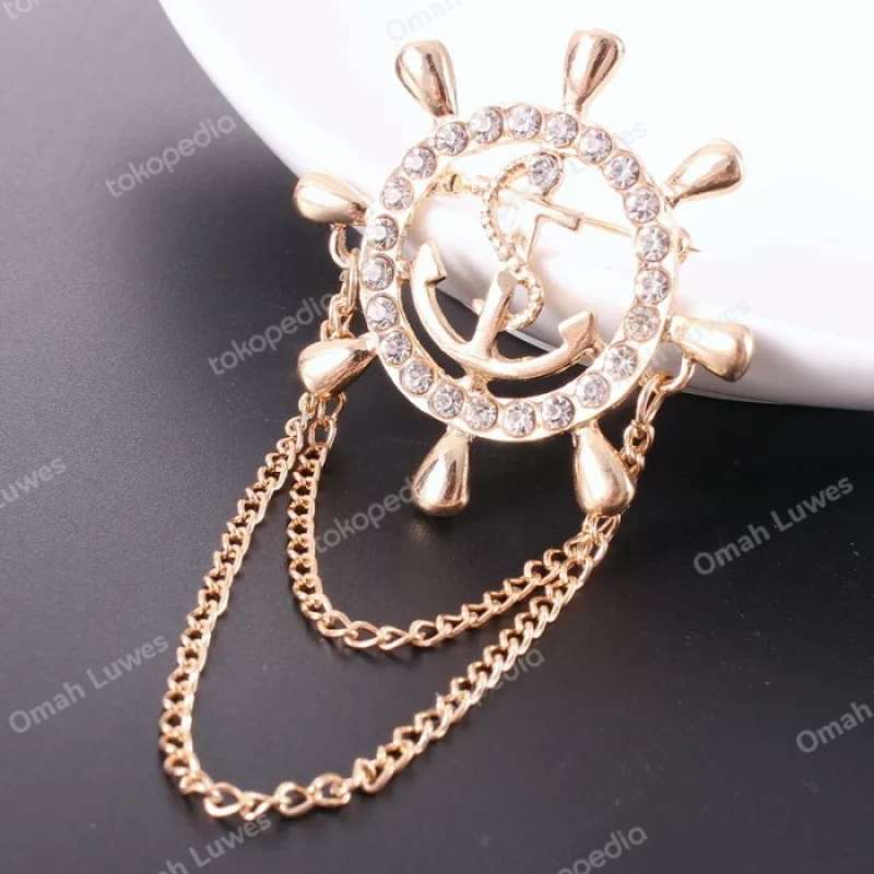 Jual Bros Bentuk Jangkar Kemudi Kapal - Brooch Pin Simple - Gold - Gold ...