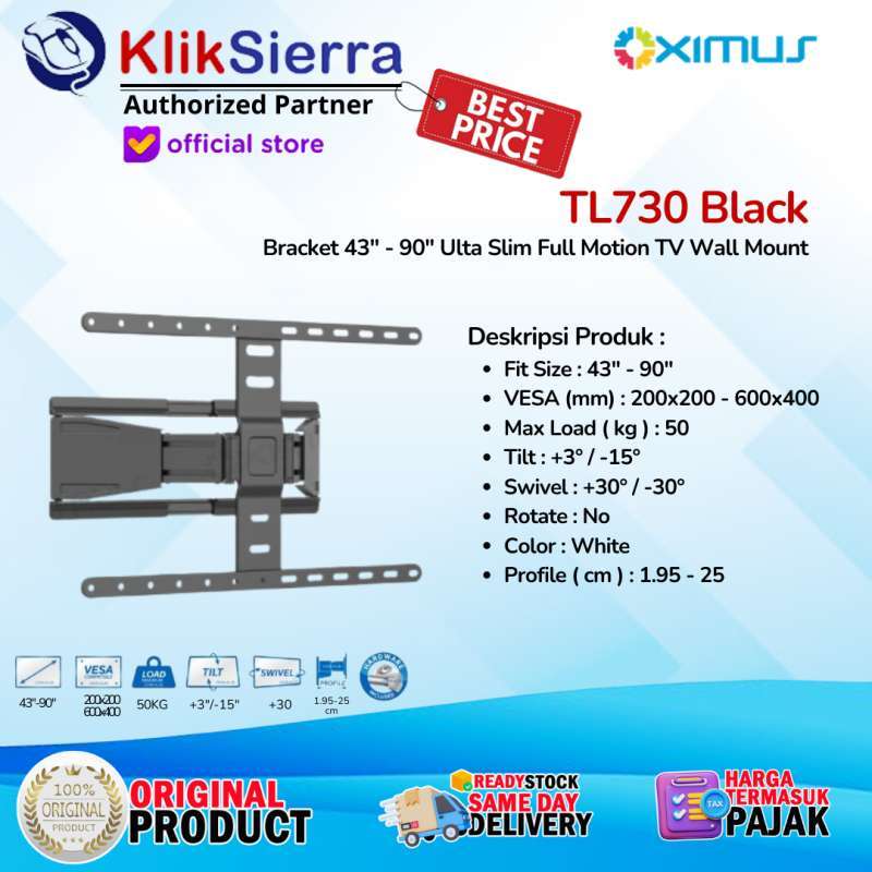 Jual Bracket Ultra Slim Tv Led 43-90 Oximus Tl730 Full Motion Wall ...