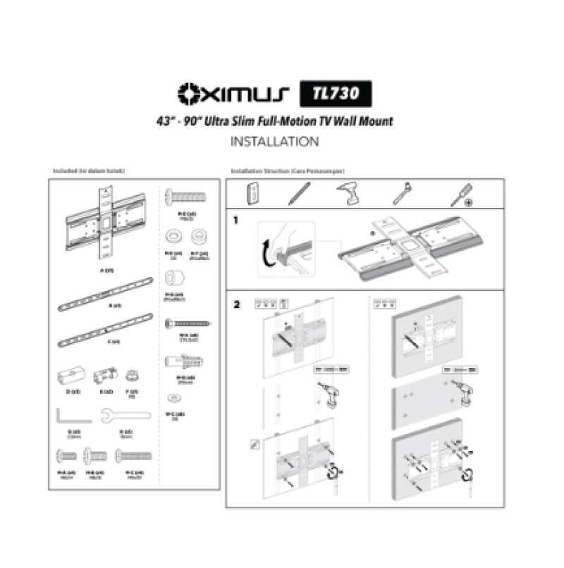 Jual Bracket Ultra Slim Tv Led 43-90 Oximus Tl730 Full Motion Wall ...