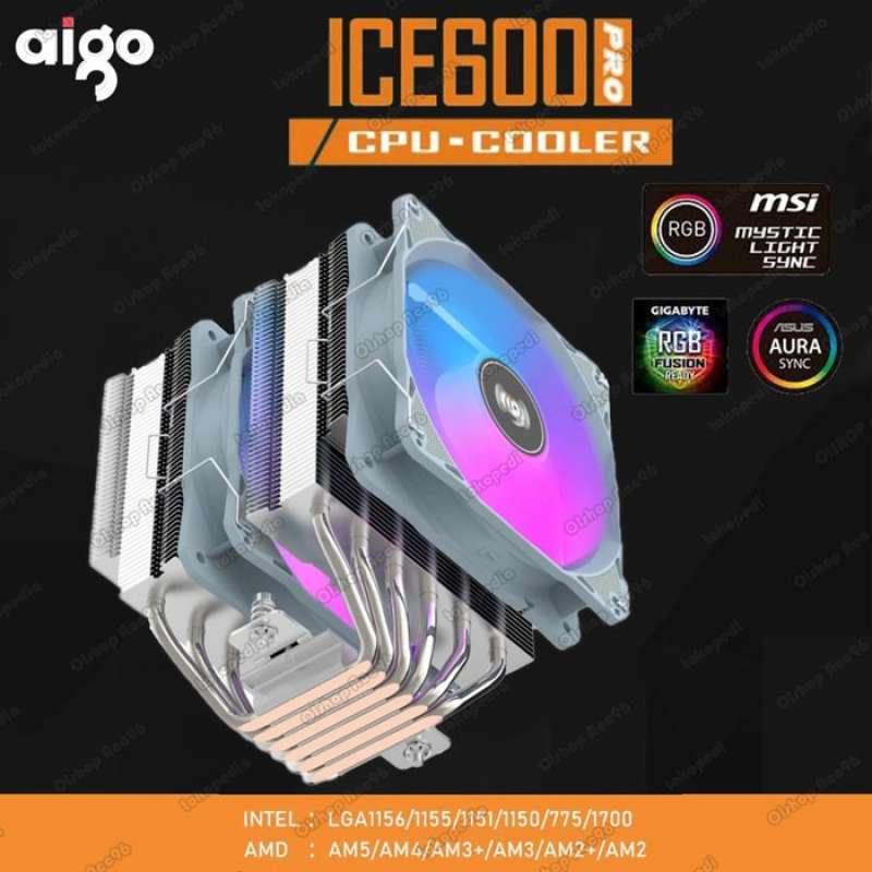 Promo Aigo Ice 600 Pro 6 Heat Pipe Dual Fan Cpu Cooler Argb Prosesor ...