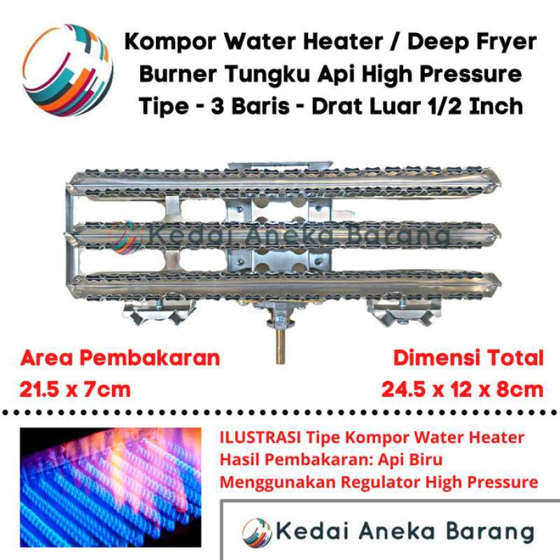 Jual Burner Kompor Stove Water Heater Tungku Api Gas Lpg 3 Baris 1/2 ...