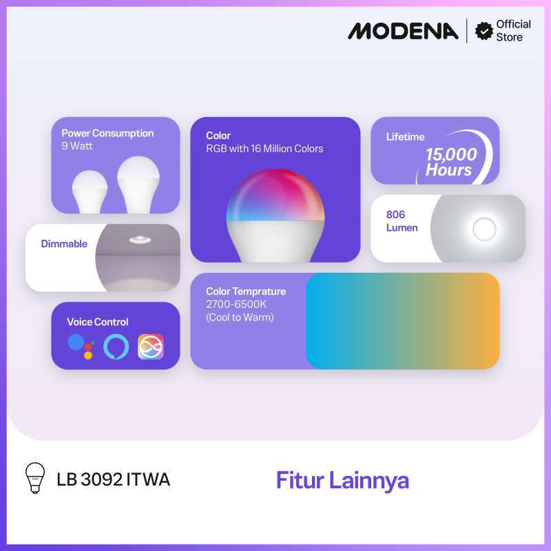Promo Modena Smart Led Bulb Rgb + Cct 9w | Lb 3092 Itwa Lampu Wifi 9 ...
